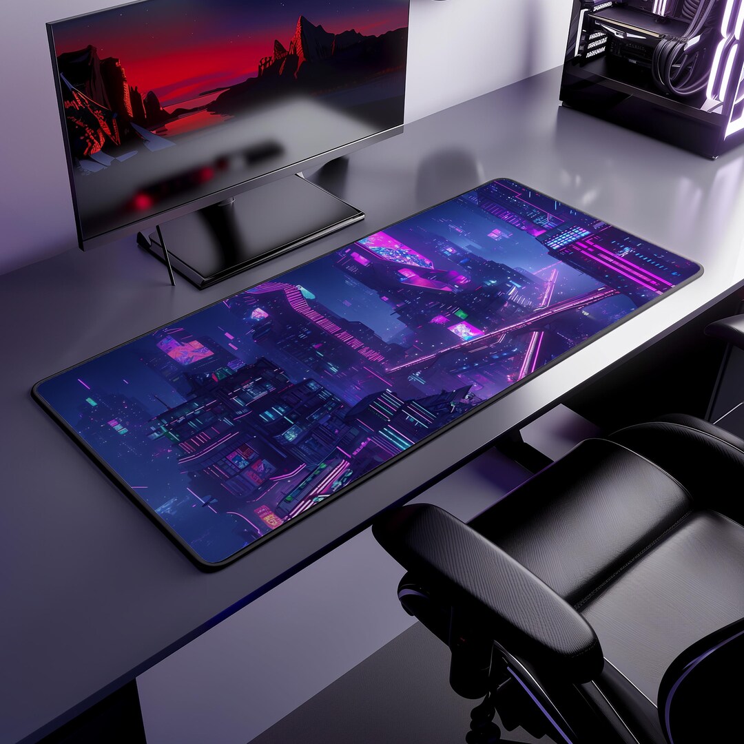 Cyberpunk Desk Mat, Futuristic Gaming Mouse Pad, Neoprene - Etsy