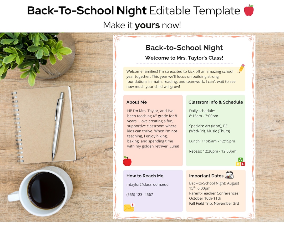 Editable Back-to-school Night Flyer • Teacher Canva Template • Open ...