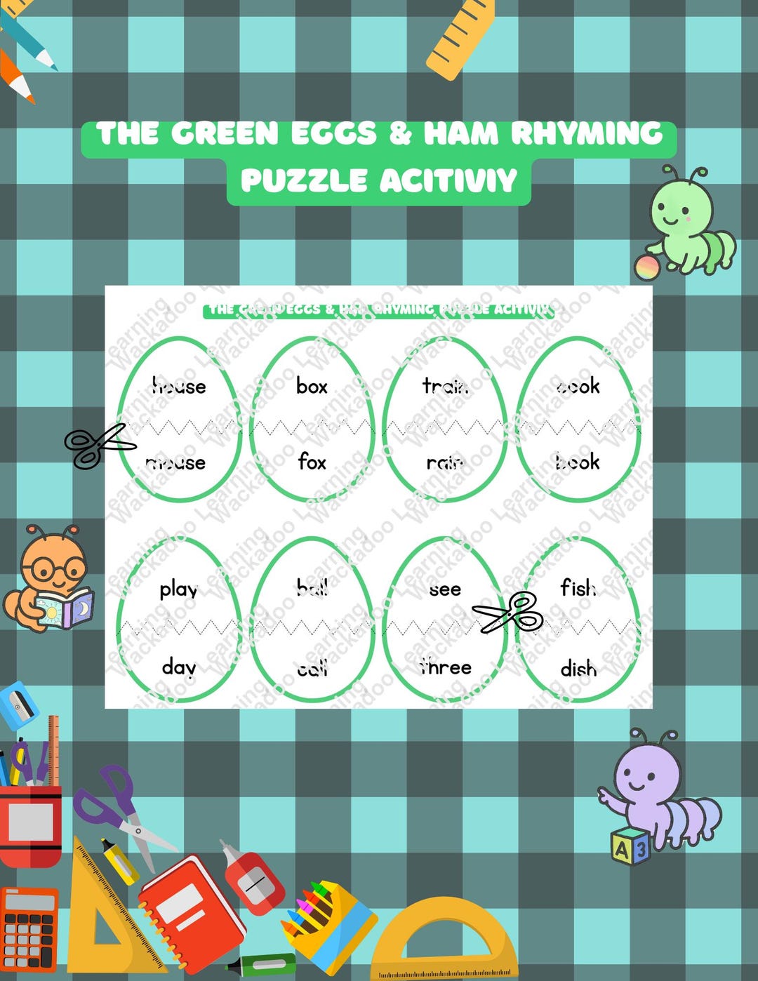 Green Eggs and Ham Rhyming Puzzle | Cut & Match Activity | Rhyming ...