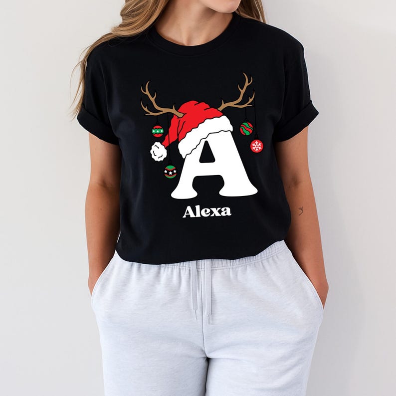 Custom Christmas Alphabet Family Shirt, Xmas Initial Letter Tee, Custom ...