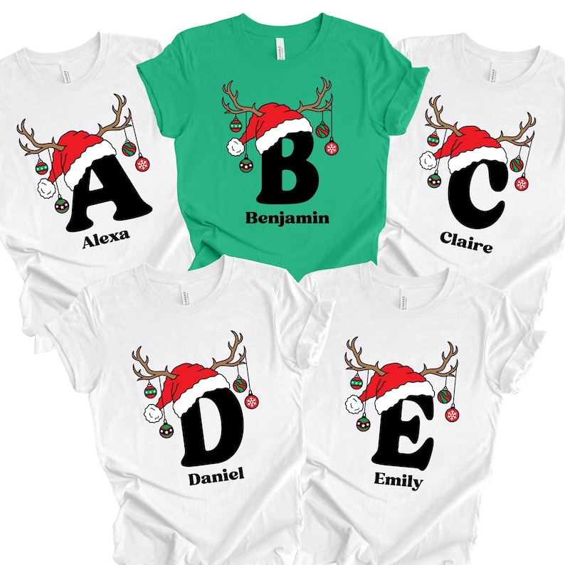 Custom Christmas Alphabet Family Shirt, Xmas Initial Letter Tee, Custom ...