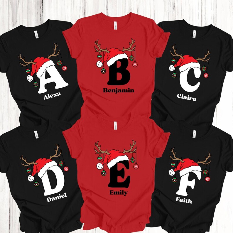 Custom Christmas Alphabet Family Shirt, Xmas Initial Letter Tee, Custom ...