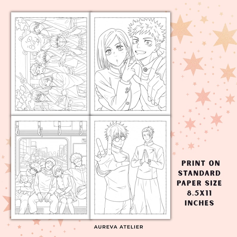 Jujutsu Kaisen Anime Coloring Book | 20 Printable Line Art Sheets (PDF ...