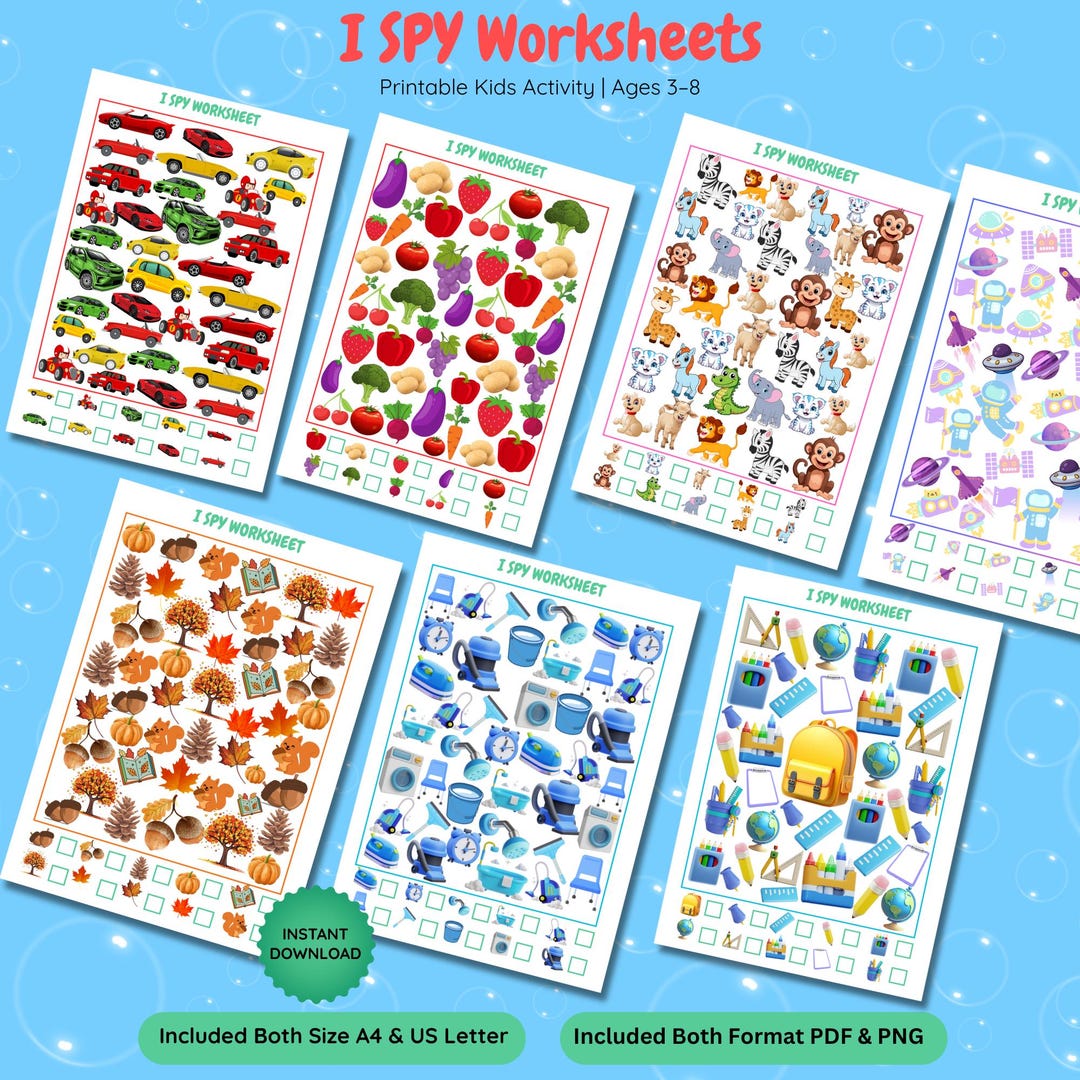 I Spy Worksheets Printables | 7 Fun Themes Bundle | I Spy Game for Kids ...