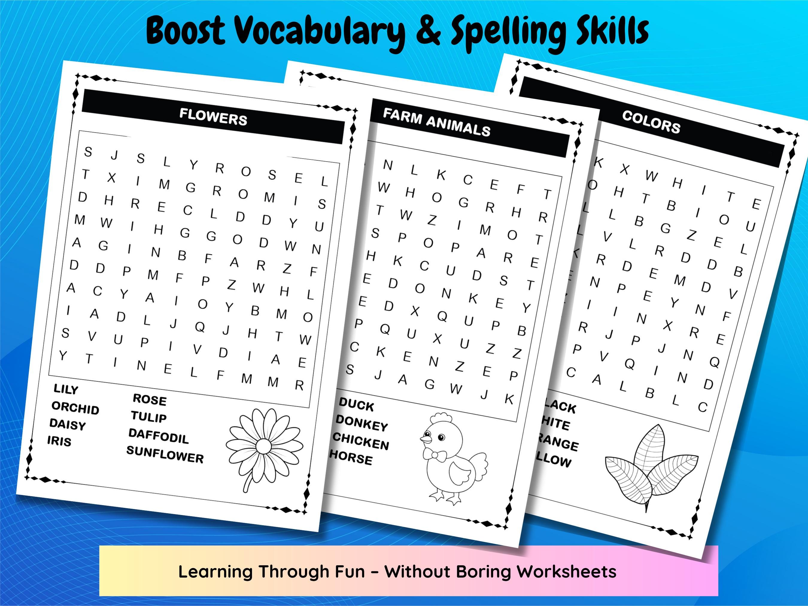 Printable Word Search Puzzles Bundle for Kids | English Worksheets for ...