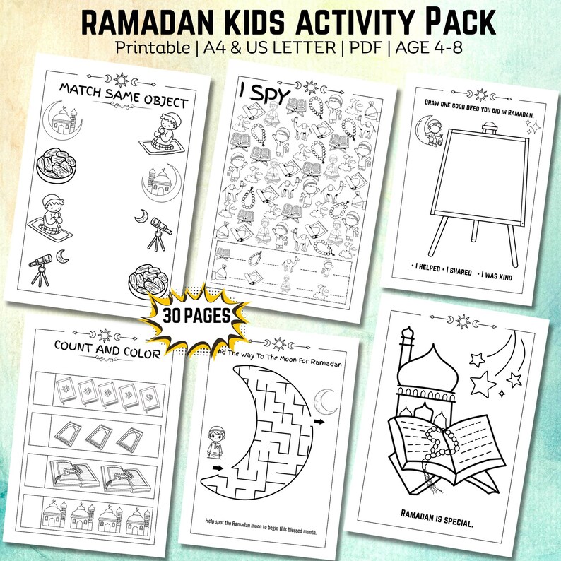 Ramadan Kids Activity Pack Printable Age 4–8 | Islamic Activity ...
