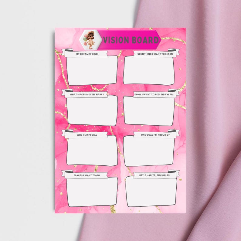 Girl Vision Board Printables | Pink Vision Board for Kids 2026 | Vision ...