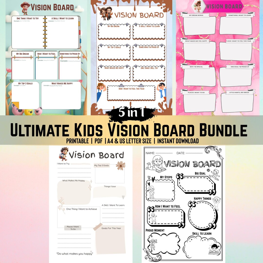 Kids Vision Board Printables Bundle 2026 | 5-in-1 Vision Boards for ...