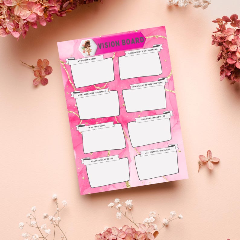 Girl Vision Board Printables | Pink Vision Board for Kids 2026 | Kids ...
