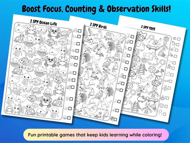 I Spy Game Mega Bundle – 20 Printable Find & Color Worksheets for Kids ...