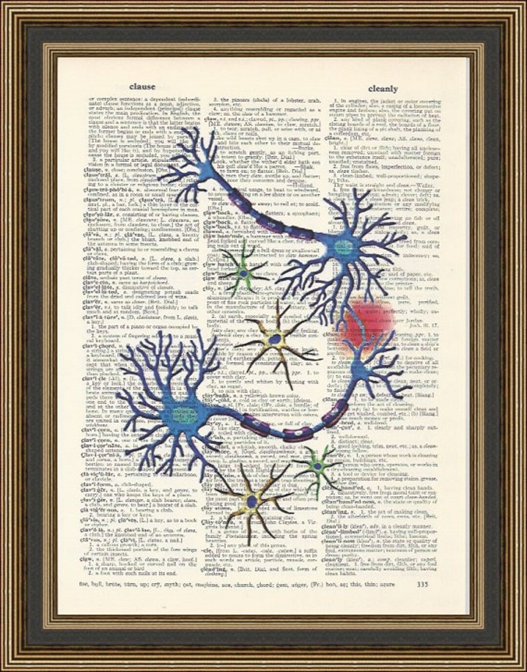 Neurons Illustration Printed on a Vintage Dictionary Page. Medical ...