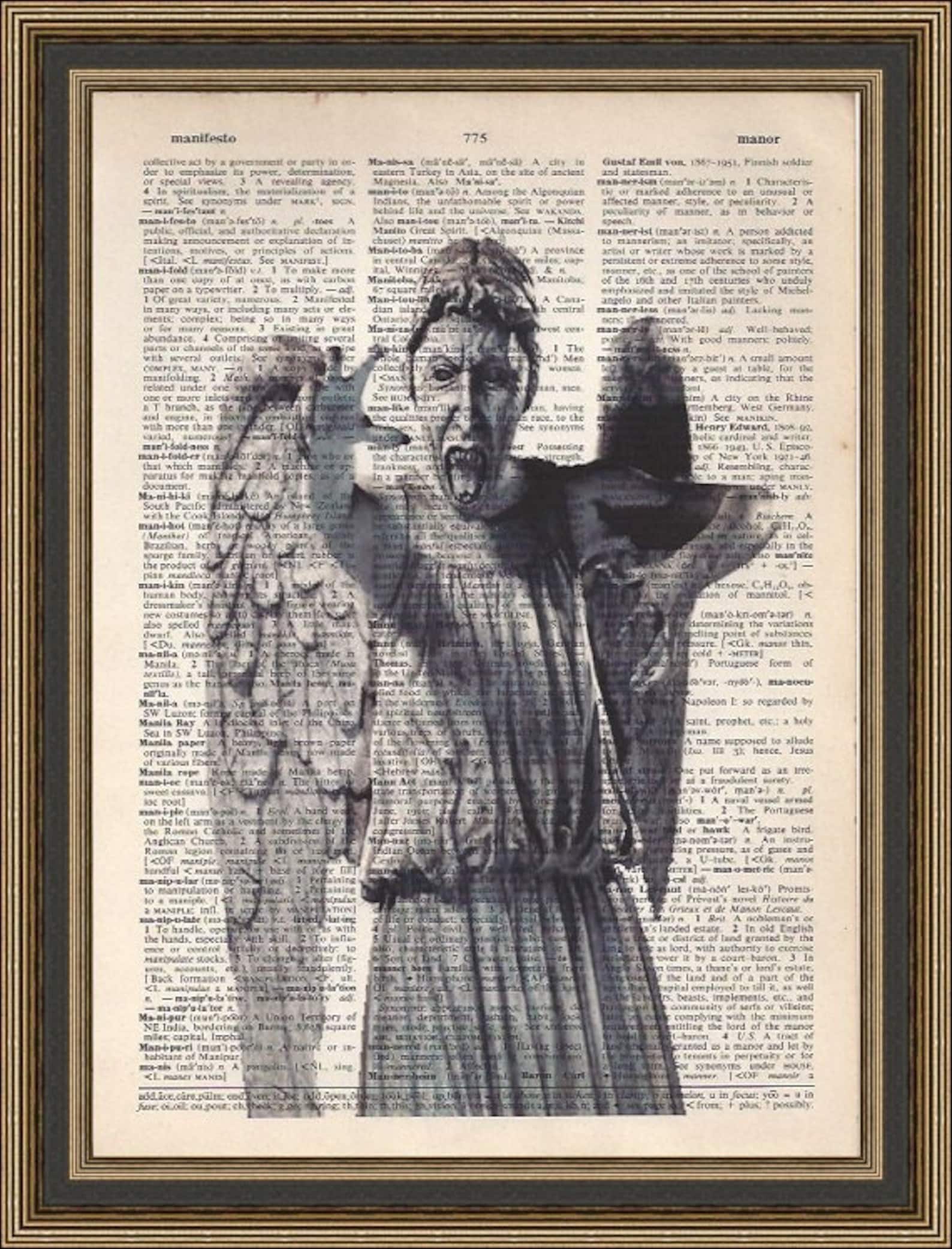 Doctor Who Weeping Angel Illustration Printed on a Vintage Dictionary ...