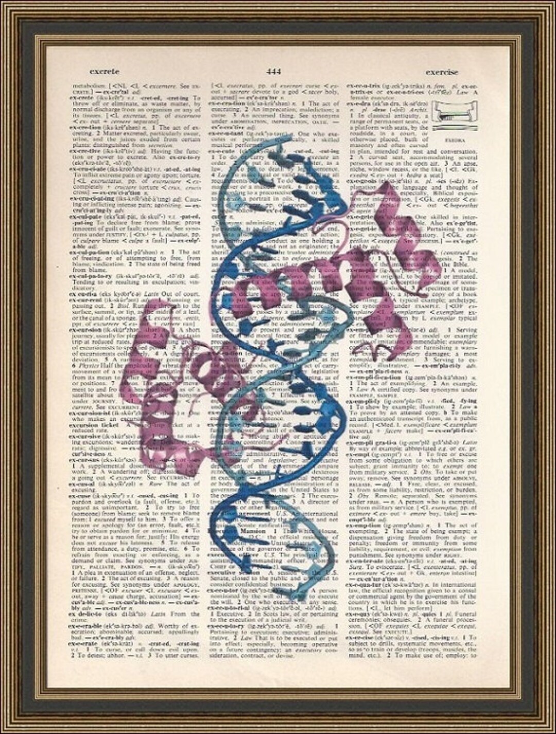 Science DNA Illustration #2 Printed on a Vintage Dictionary Page ...