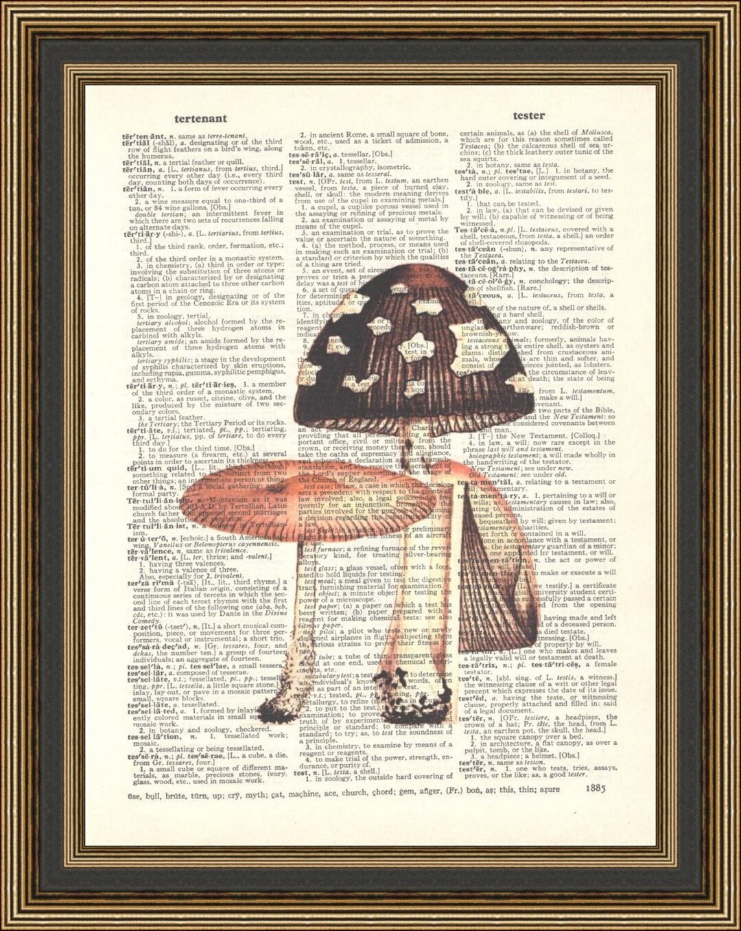 Retro Mushroom Print, Dictionary Art, Botanical Fungi, Rural Life ...