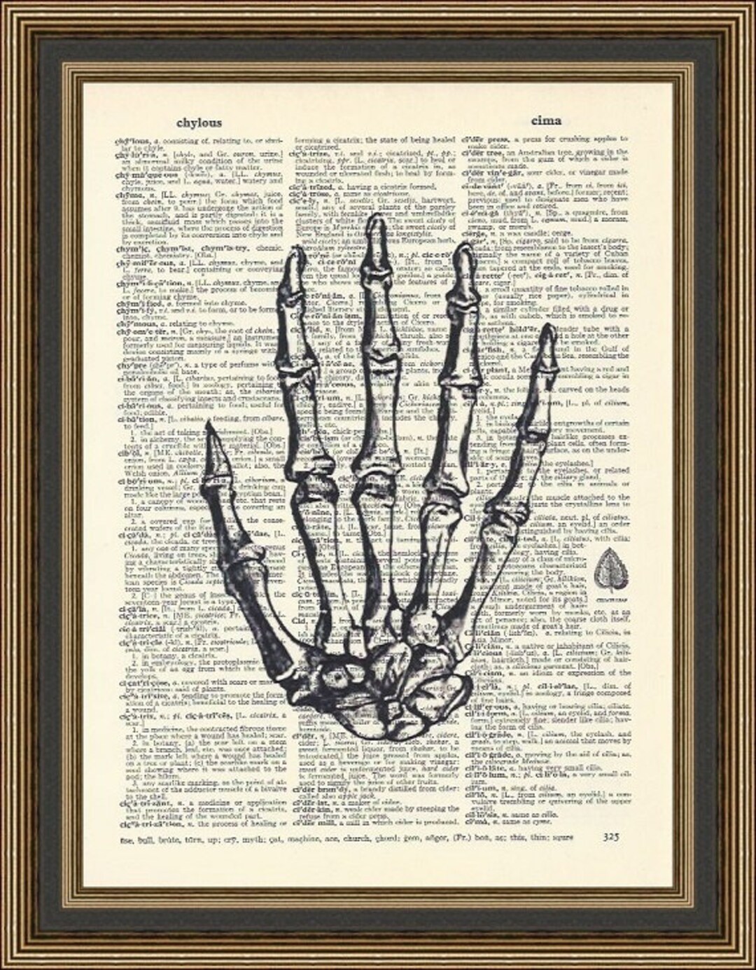Skeleton Hand Vintage Illustration Printed on a Dictionary Page, Human ...