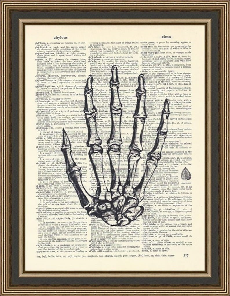 Skeleton Hand Vintage Illustration Printed on a Dictionary | Etsy