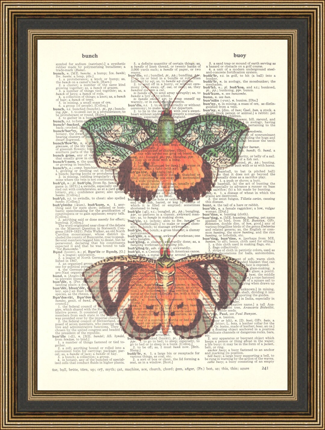 Vintage Moth Print Printed on Book Page, Insect Poster, Entomoligist ...