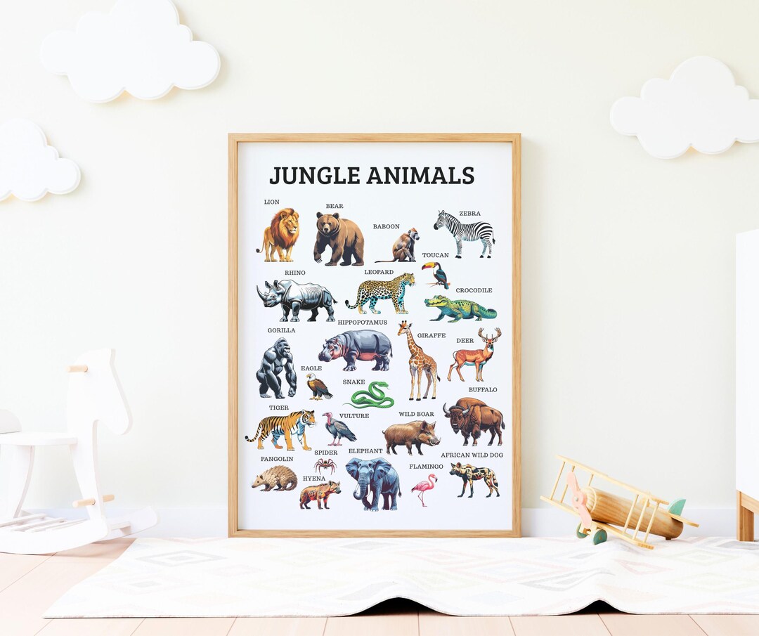 Jungle Animals Educational Poster: Nursery, Classroom Decor (digital ...