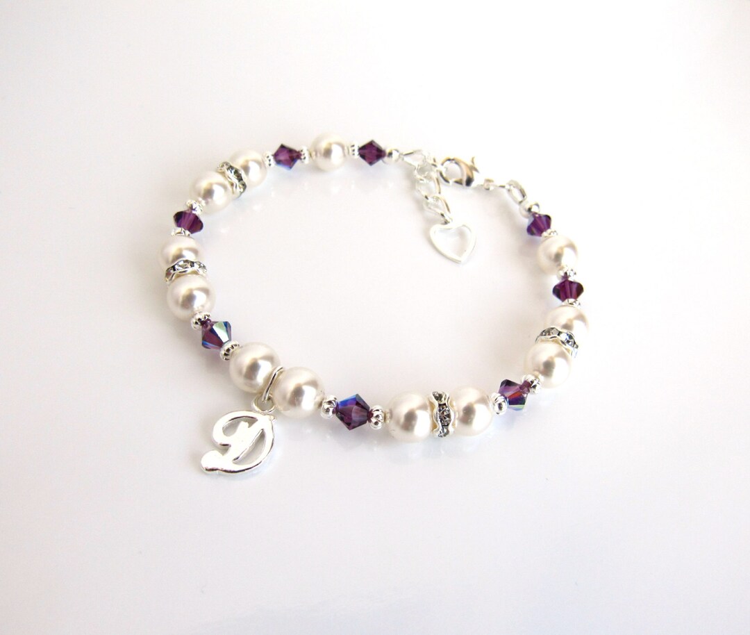 February Birthstone Bracelet for Girls With Initial Charm - Etsy