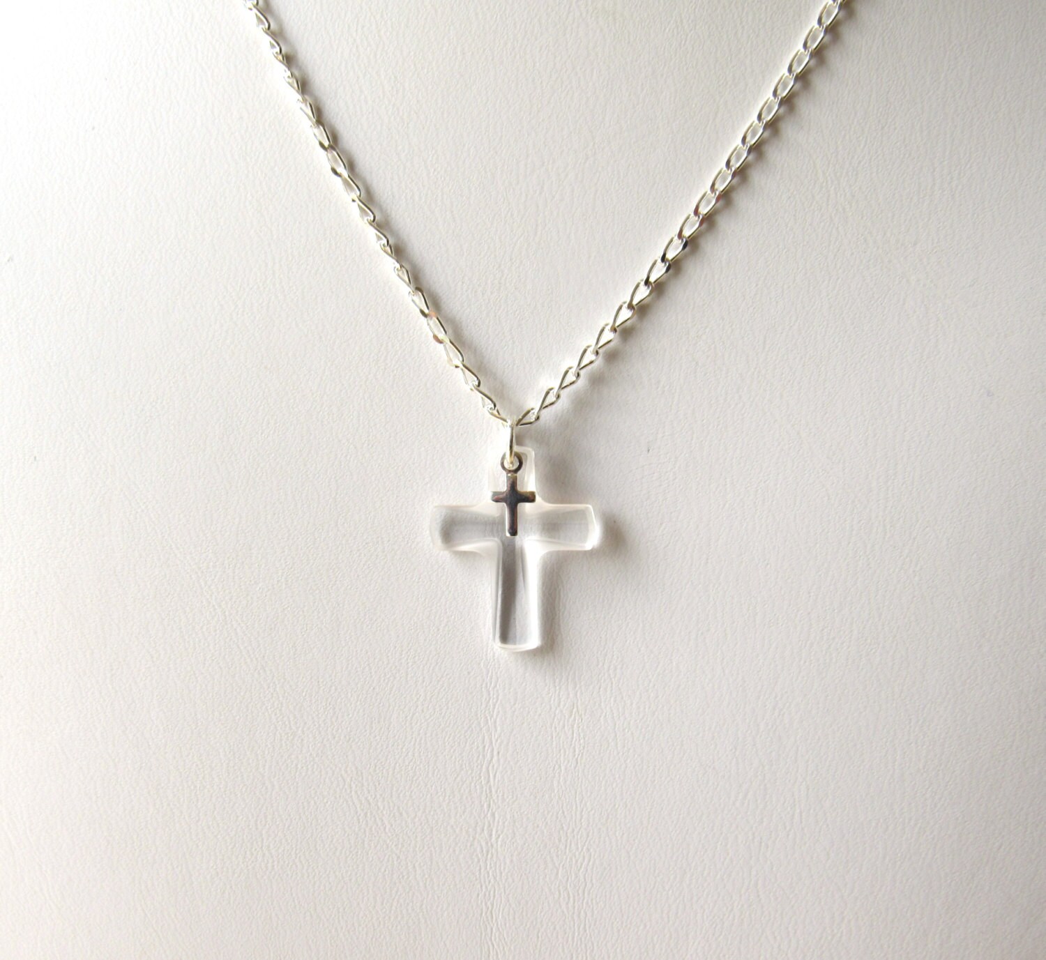 Silver Cross Necklace Tiny Cross Necklace Crystal Cross | Etsy