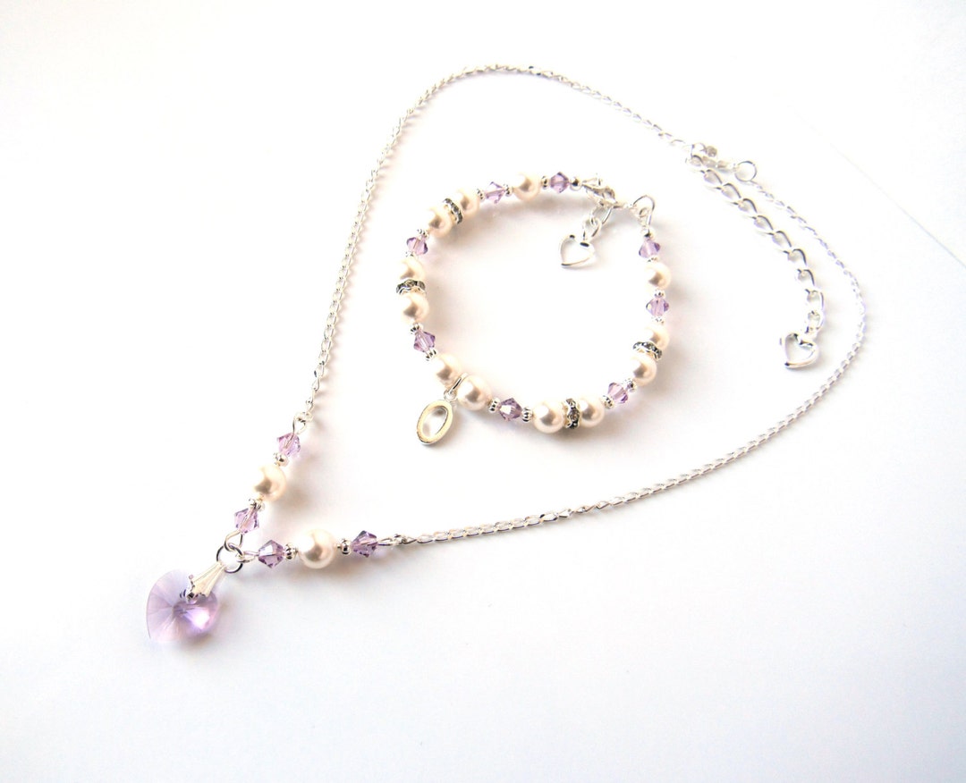 Girls Necklace and Bracelet Set, Girls Pearl Jewelry Set Light Amethyst ...