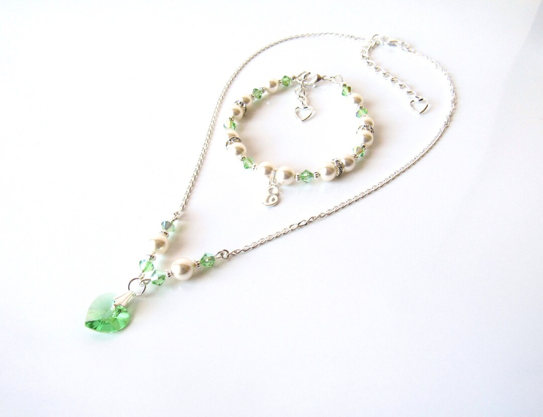 August Birthstone Jewelry Set, Peridot Crystal Necklace & Bracelet ...