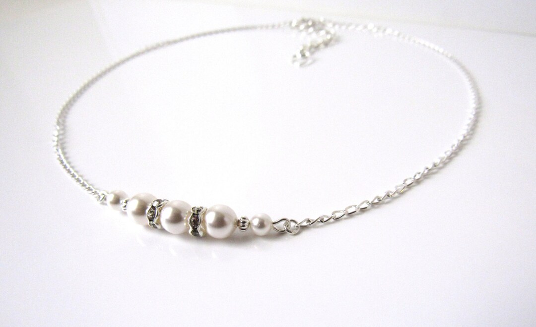 Girls Pearl and Silver Necklace, WHITE or IVORY Pearl, Flower Girl ...