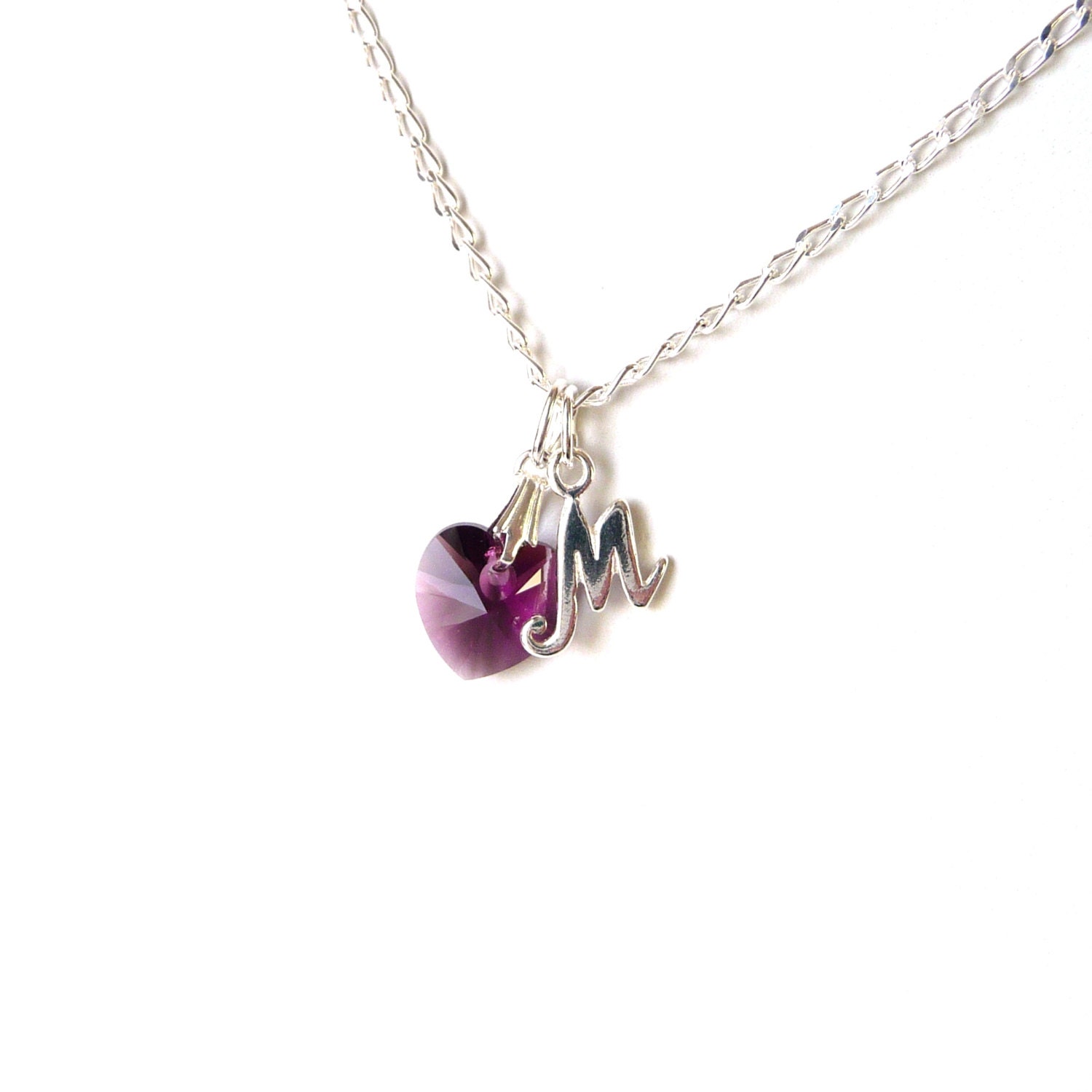 February Birthstone Necklace Sterling Silver Initial Necklace | Etsy