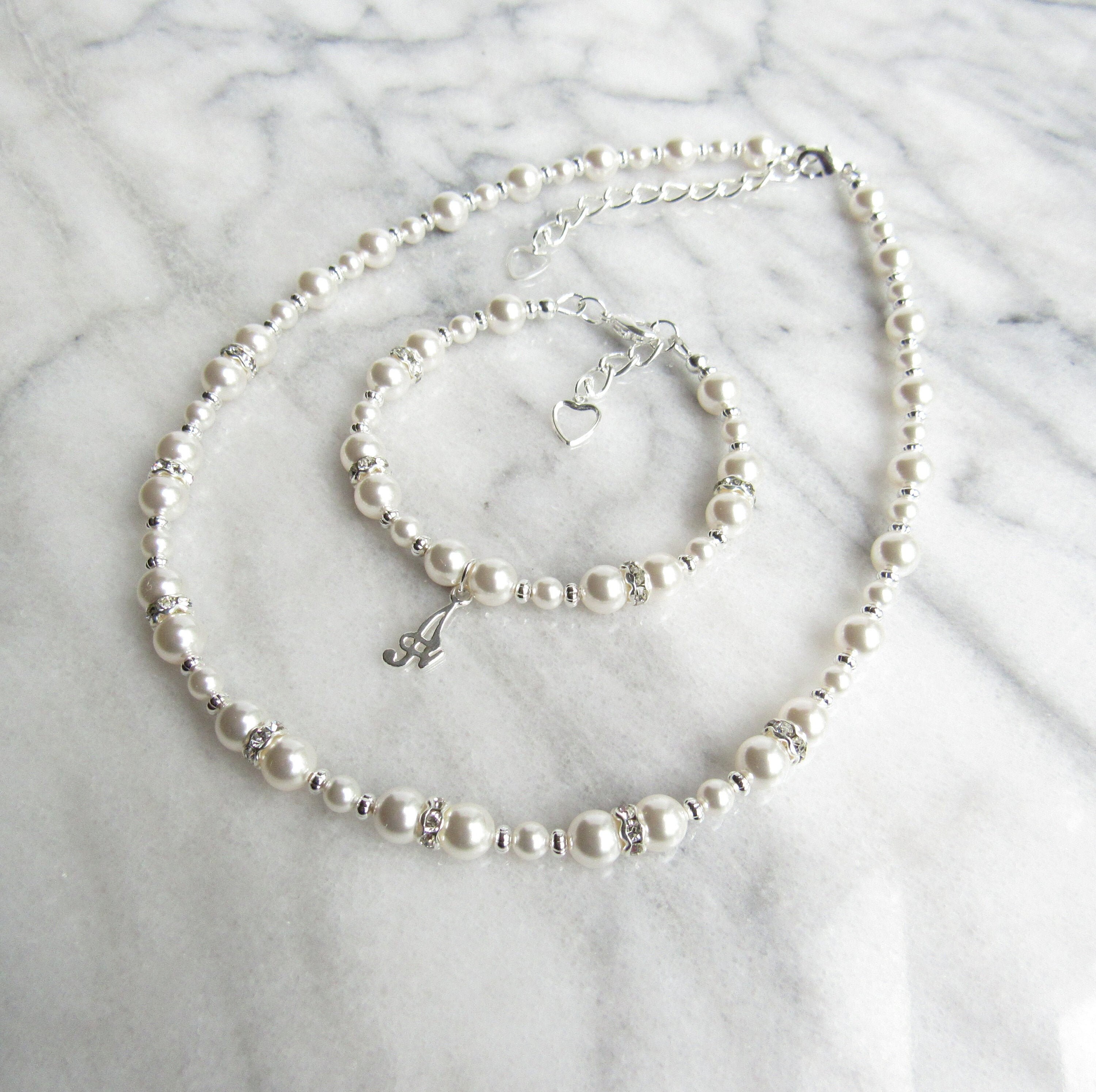 Pearl Jewelry Set for Girls, Flower Girl Necklace and Sterling Silver ...
