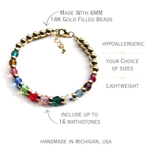 Personalized Family Birthstone Bracelet, 14K Gold Filled Round Beaded ...