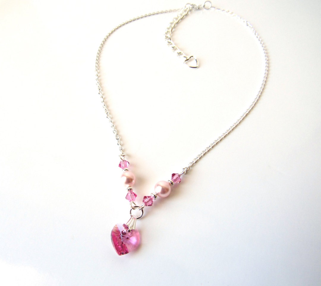 Childrens Heart Necklace, Pink Heart Necklace, Kids Jewelry Necklace ...