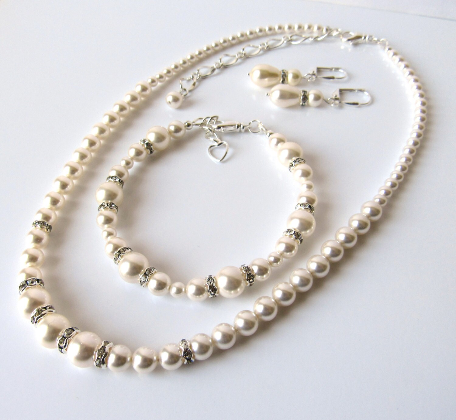 Pearl & Rhinestone Jewelry Set WHITE OR IVORY Wedding Jewelry | Etsy