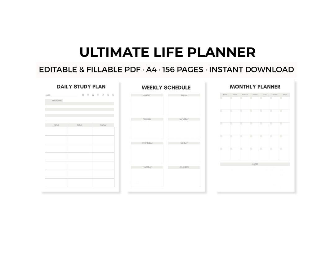 Ultimate Life Planner | Editable & Fillable PDF Productivity Planner - Etsy