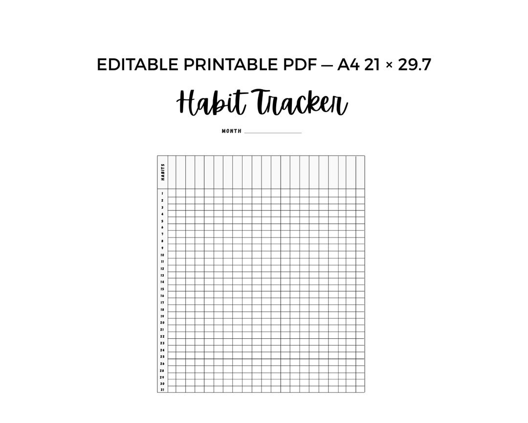 Habit Tracker Printable, Editable Daily Weekly Monthly, A4 Portrait PDF ...