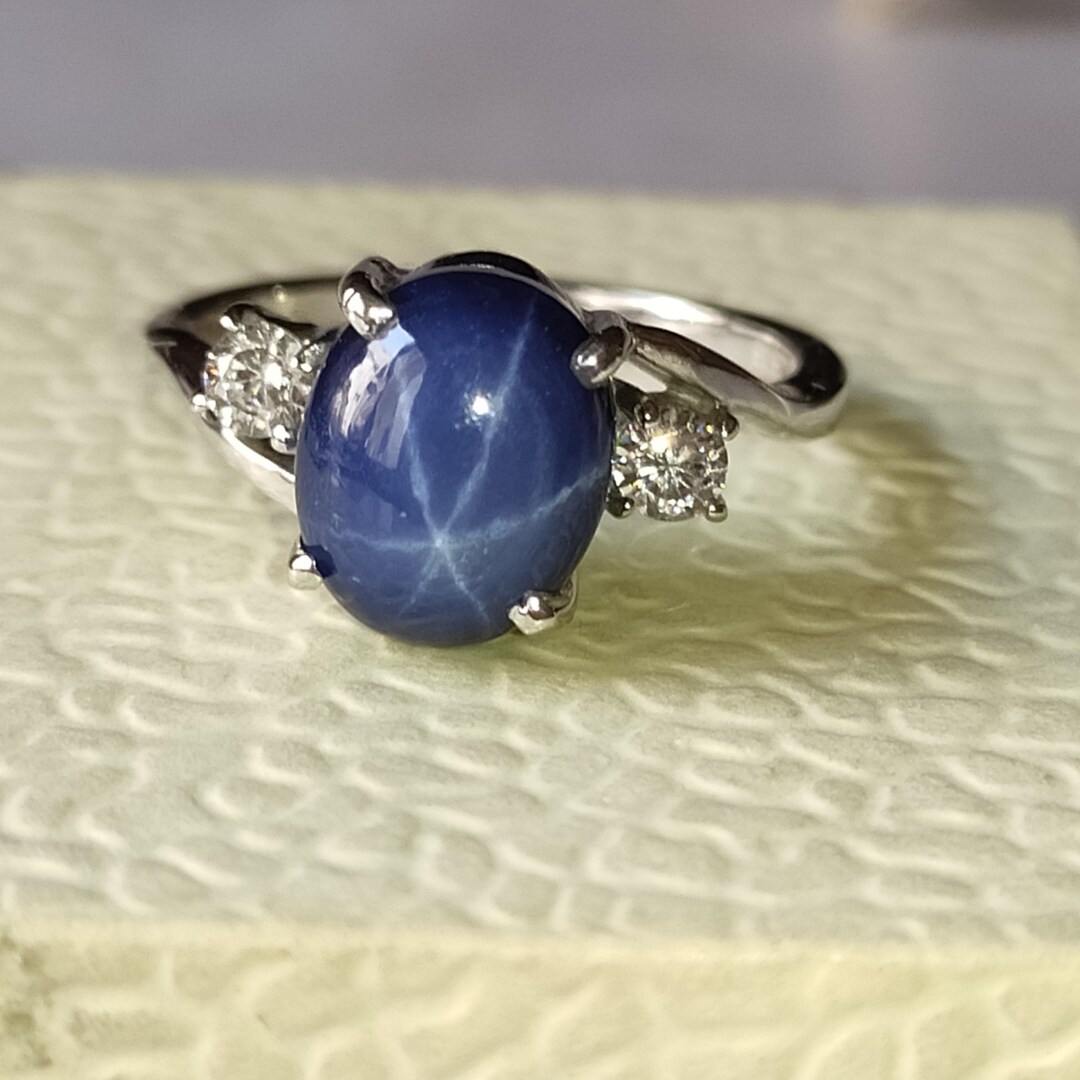 Blue Star Sapphire Ring, Star Lindy Ring, 925 Sterling Silver, Blue ...