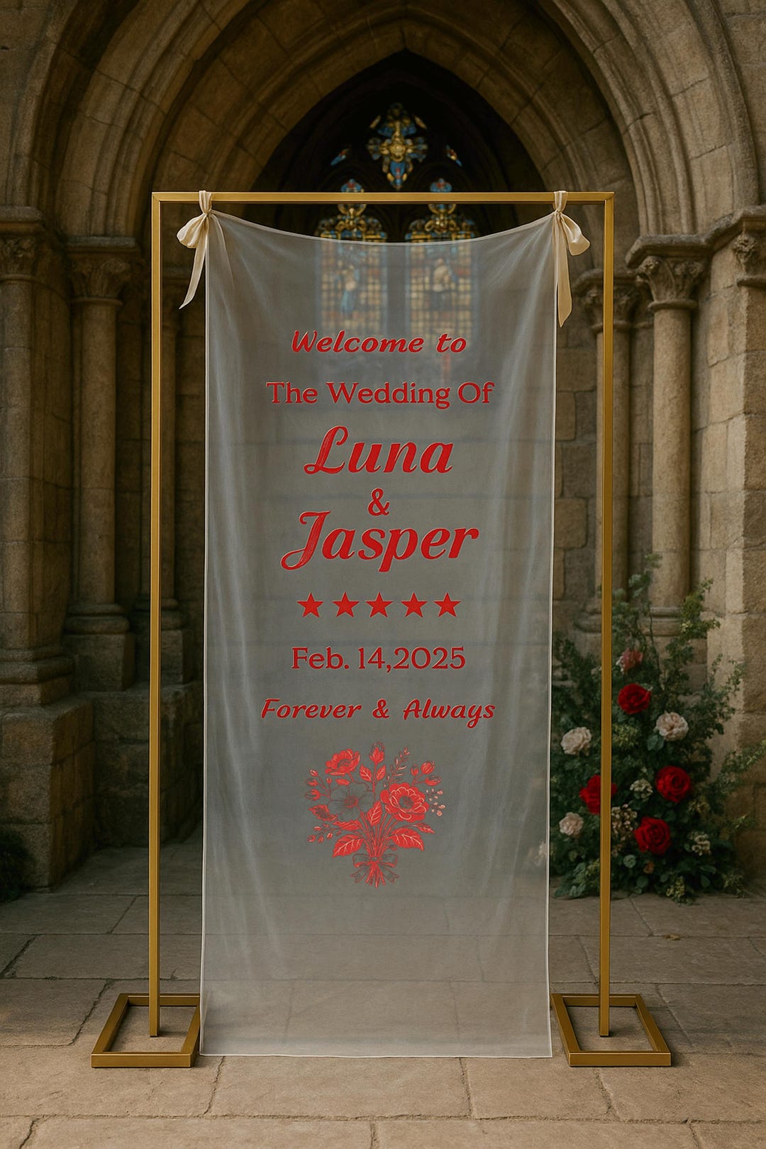 Custom Sheer Wedding Welcome Sign, Personalized Tulle Banner, Romantic ...