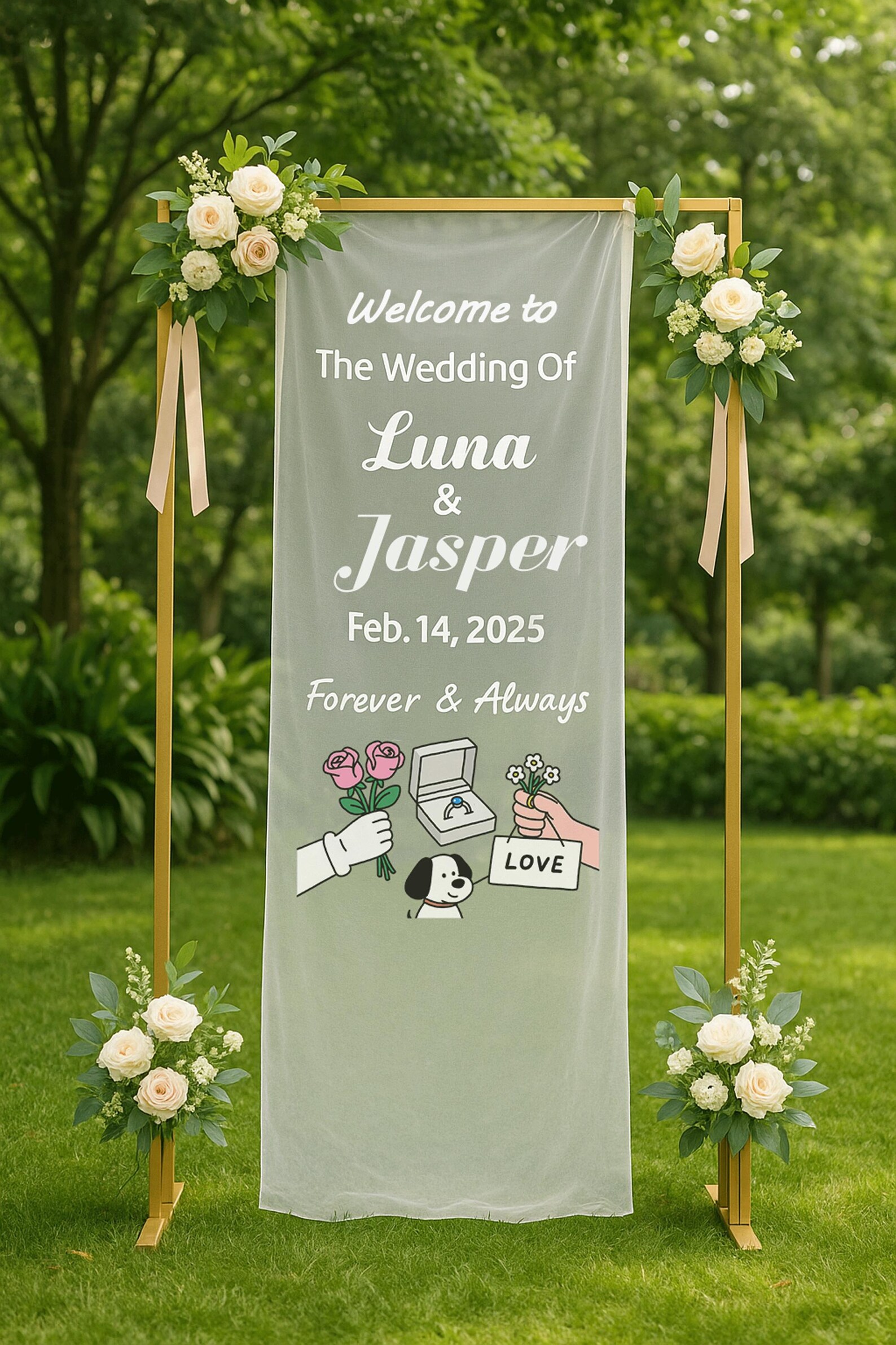 Custom Sheer Wedding Welcome Sign, Personalized Tulle Banner, Romantic ...