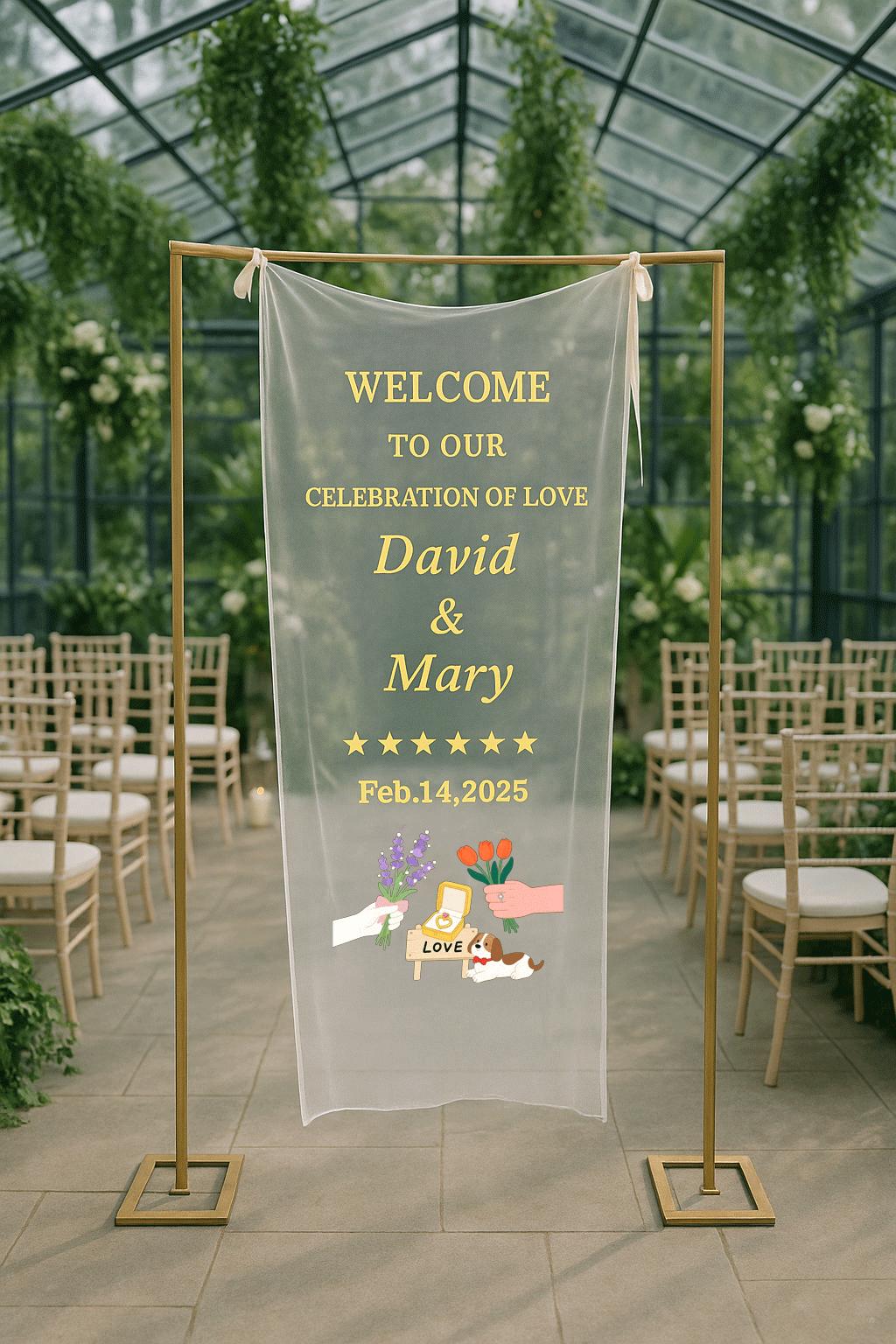 Custom Sheer Wedding Welcome Sign, Personalized Tulle Banner, Romantic ...