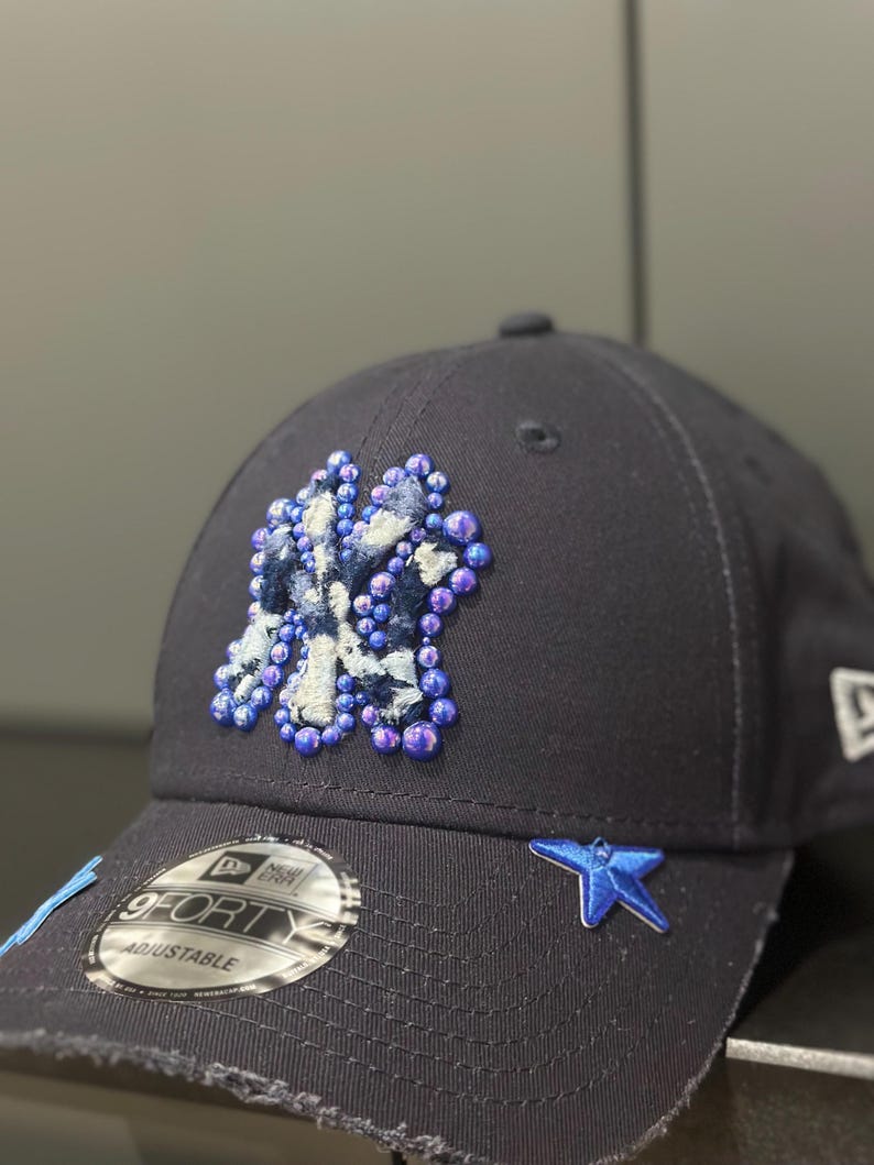 Custom Navy New Era 9FORTY Cap – Distressed Camo NY Badge, Blue ...