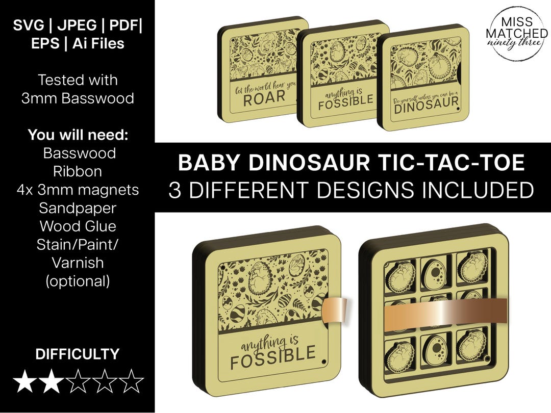 Baby Dino Tic Tac Toe Board Laser Cut Digital File - Etsy