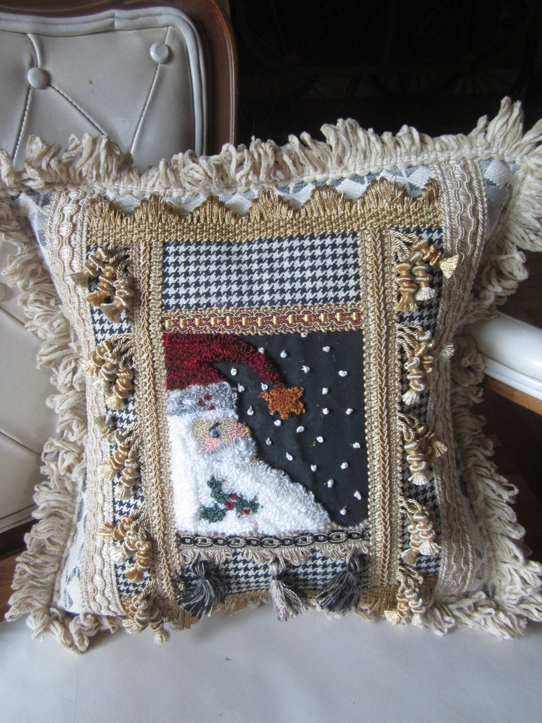 Sideways Santa Handcrafted Needlework Decorative Accent Pillow, One of ...