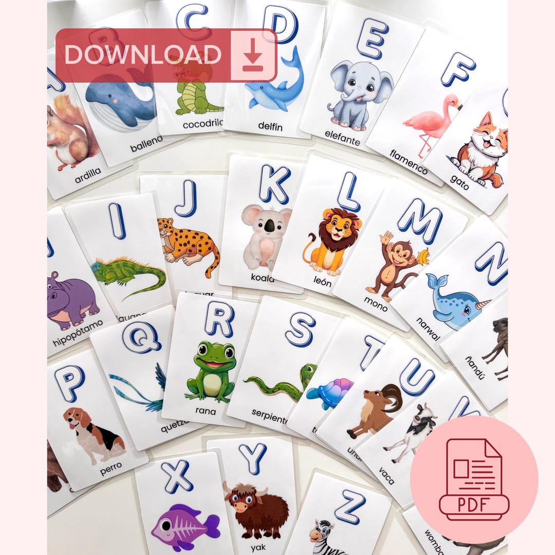 Spanish Alphabet Flashcards | Printable ABC Animal Cards | Digital ...