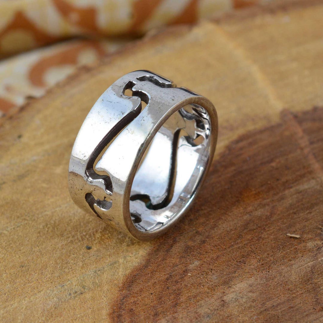 Sterling Silver Abstract Cut-out Band Ring, Modernist Geometric Puzzle ...
