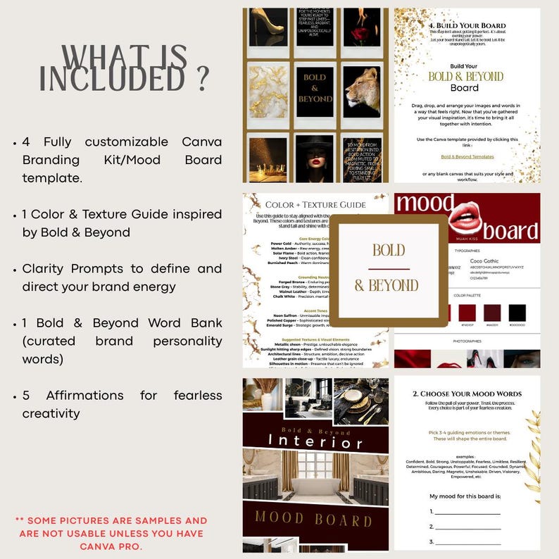 Bold + Beyond Mood Board Template | Canva Vision Board | Radiant ...