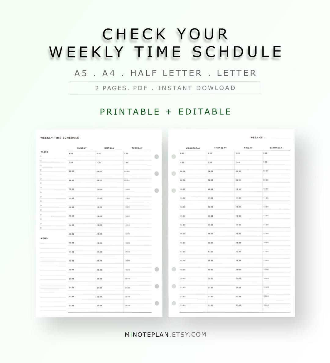 Weekly Hourly Planner: Printable & Editable Time Blocking Schedule (A4 ...