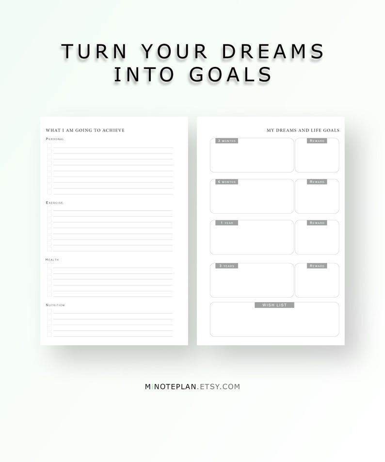 Life Goals Planner Printable | Personal Goals + Dream Tracker | 3 Month ...