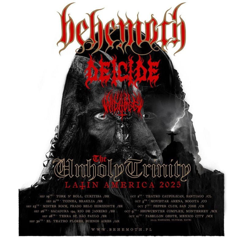 Behemoth Deicide Watain Latin America Tour 2025 Poster the Unholy ...