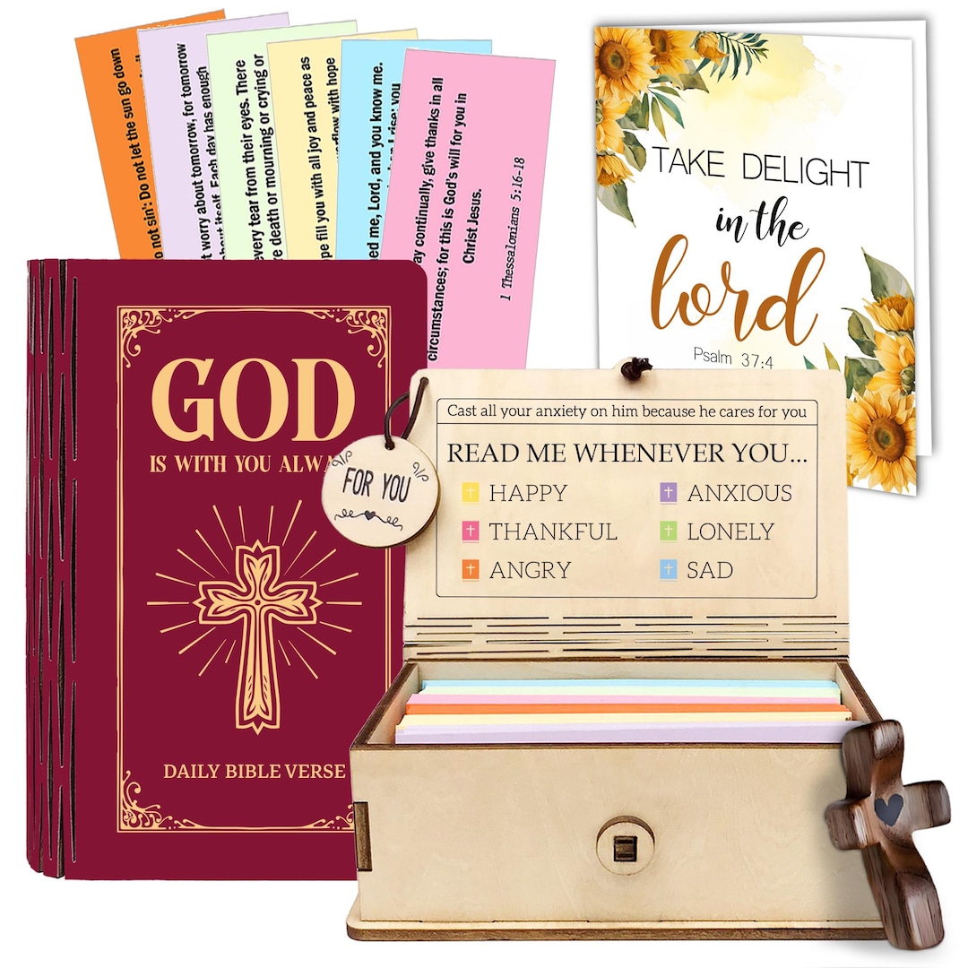 Bible Verse Box Set: 150 Scripture Cards, Prayer Cross, Christian Gift ...
