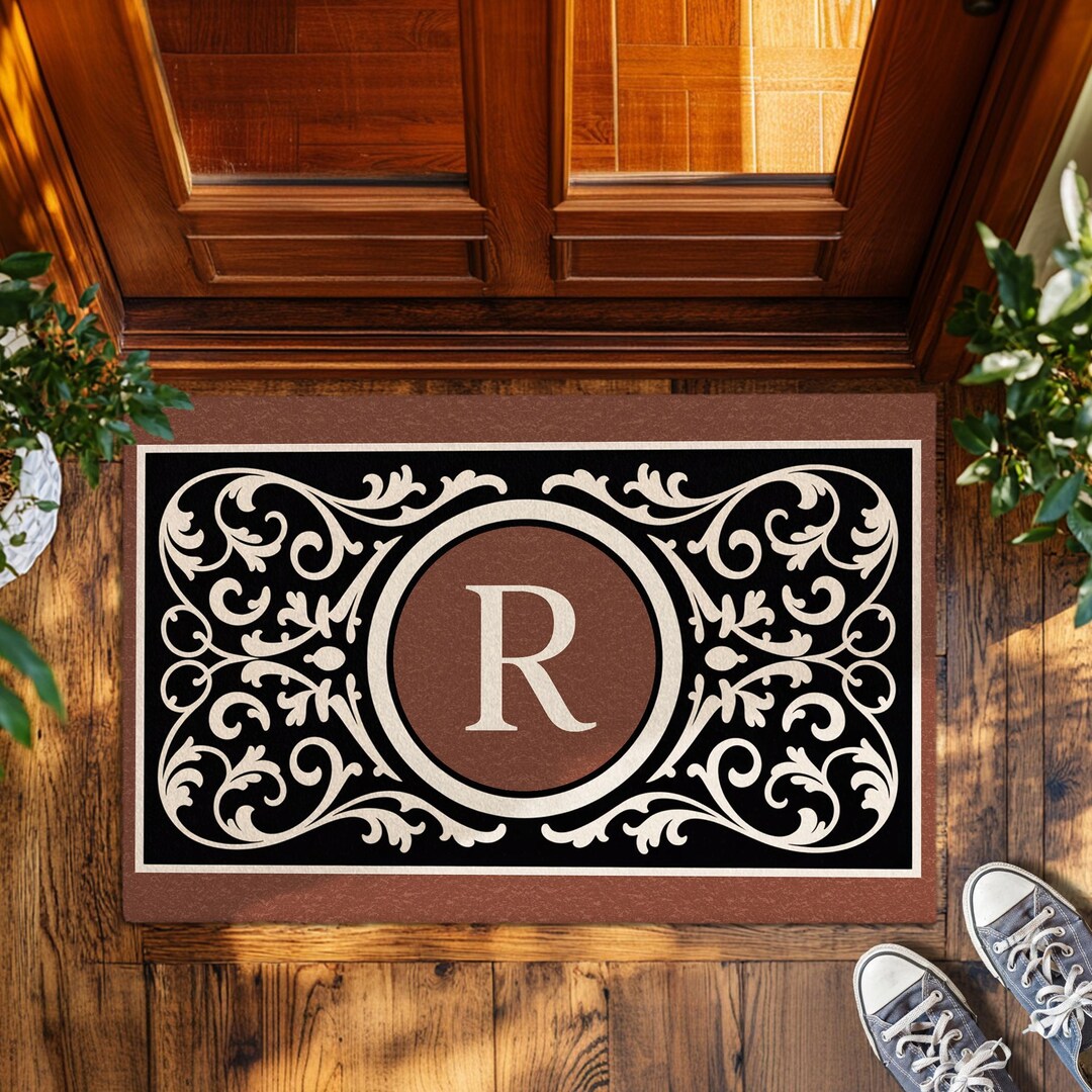 Personalized Gothic Monogram Letter Doormat, Custom Initial Welcome Mat ...