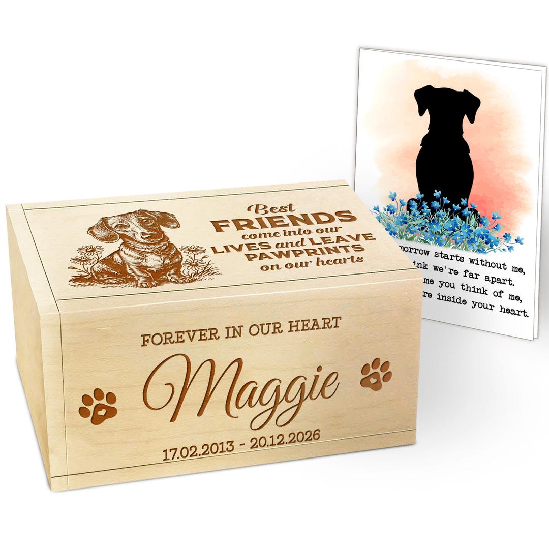 Personalized Pet Urn With Photo, Engraved Wooden Dog Memorial Cremation ...